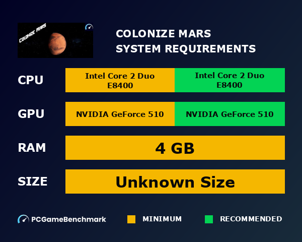 Colonize Mars system requirements - PCGameBenchmark