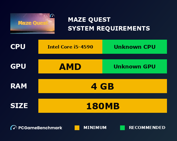 Maze Quest system requirements - PCGameBenchmark