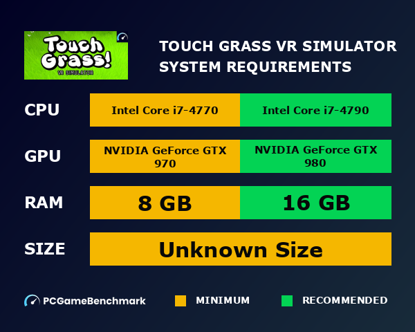 Touch Grass VR Simulator system requirements - PCGameBenchmark