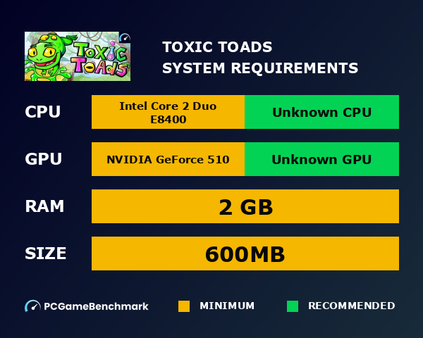 Toxic Toads system requirements - PCGameBenchmark