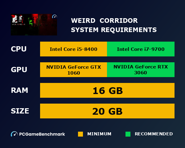 Weird Corridor system requirements - PCGameBenchmark