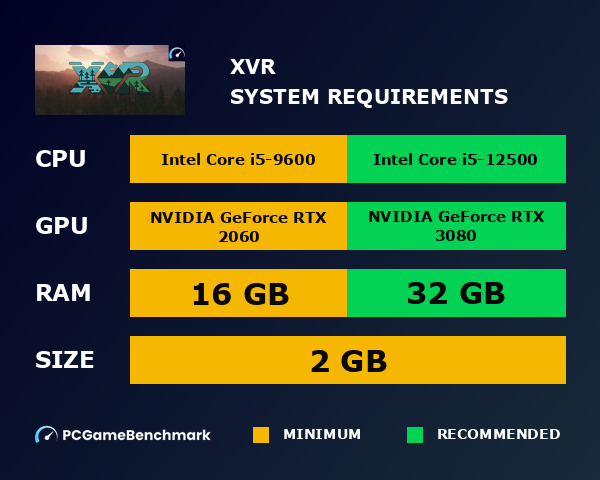 xVR system requirements - PCGameBenchmark